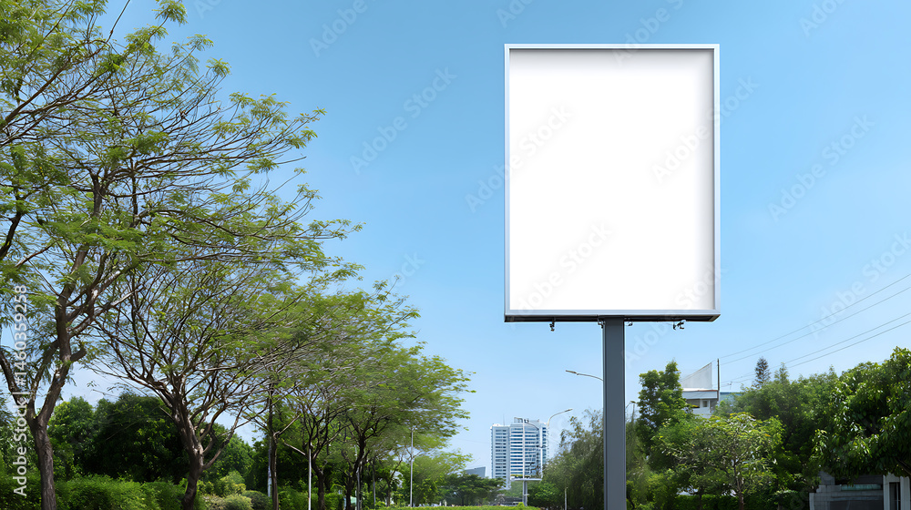 Billboard or blank poster, blank white mast banner mockup, front view ...