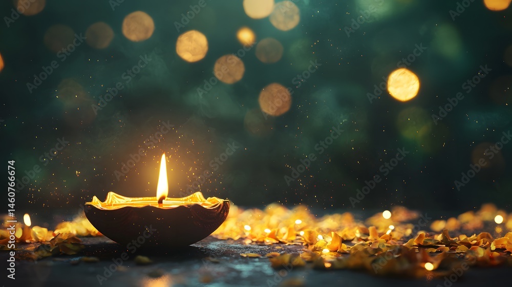 Diwali Lamp with Bokeh Lights, Festive Holiday Background Image Stock ...