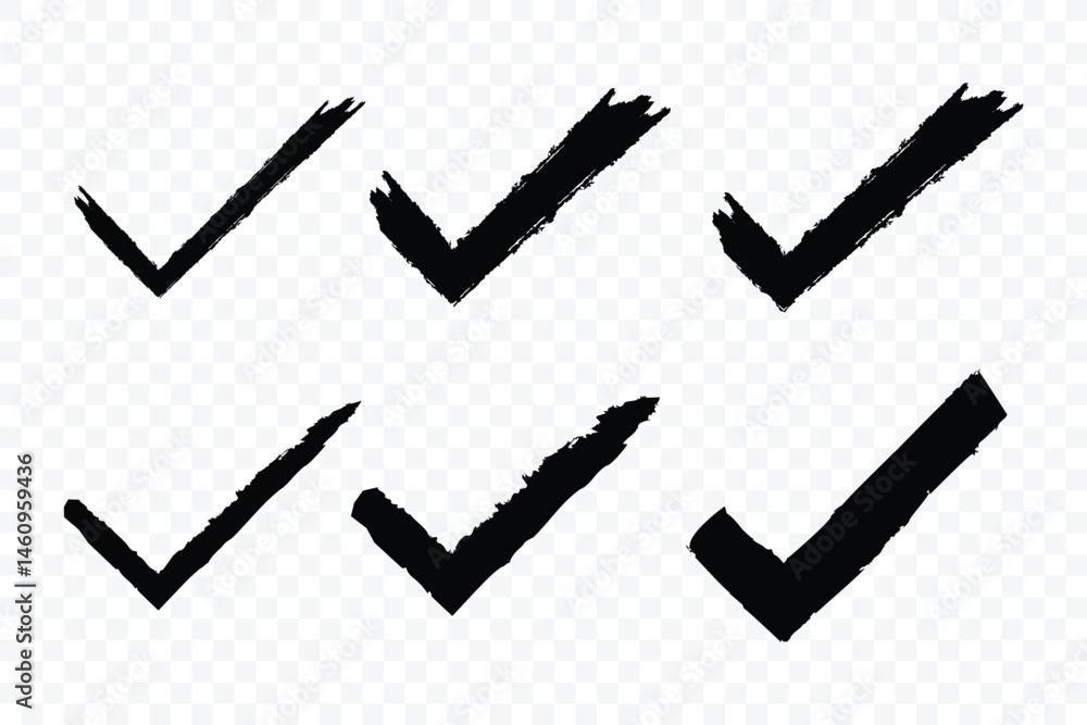 Grunge tick icon collection. Hand drawn check mark in grunge style ...