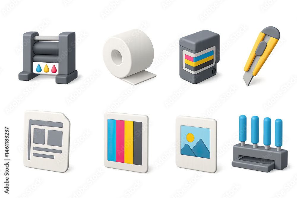 Printing and graphic design 3d icon set – isometric style for creative ...