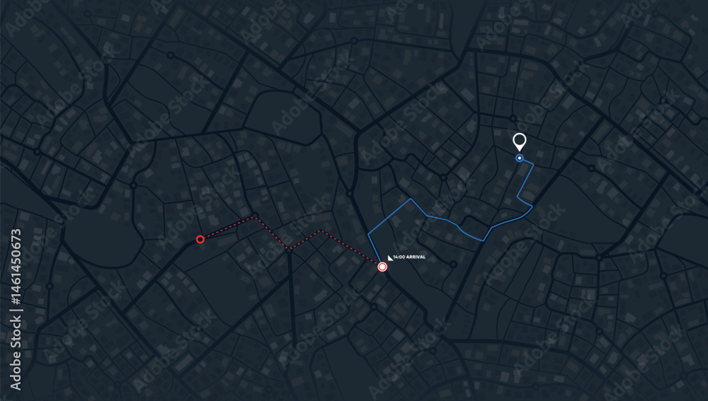 Map navigation. Route planning, Location tracking geolocation. Abstract ...