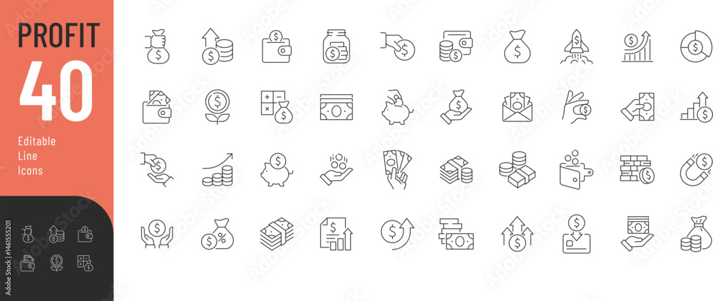 Profit Line Editable Icons set. Vector illustration in modern thin line ...