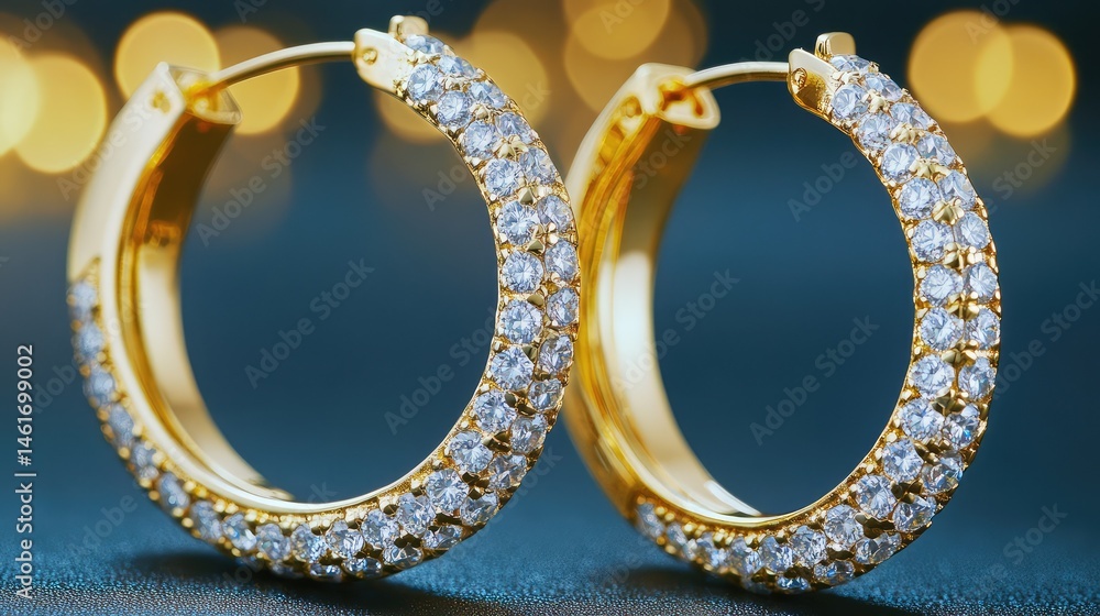 Zoomed-in jewelry photo of gold hoop earrings, with each diamond ...