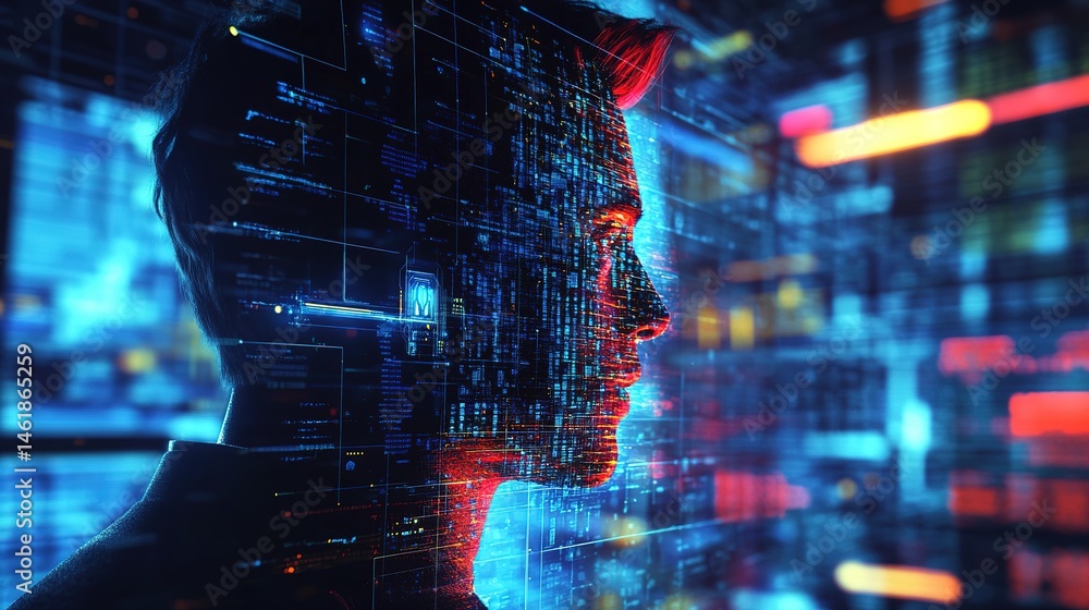 A holographic AI agent representing agentic autonomy, designed to ...
