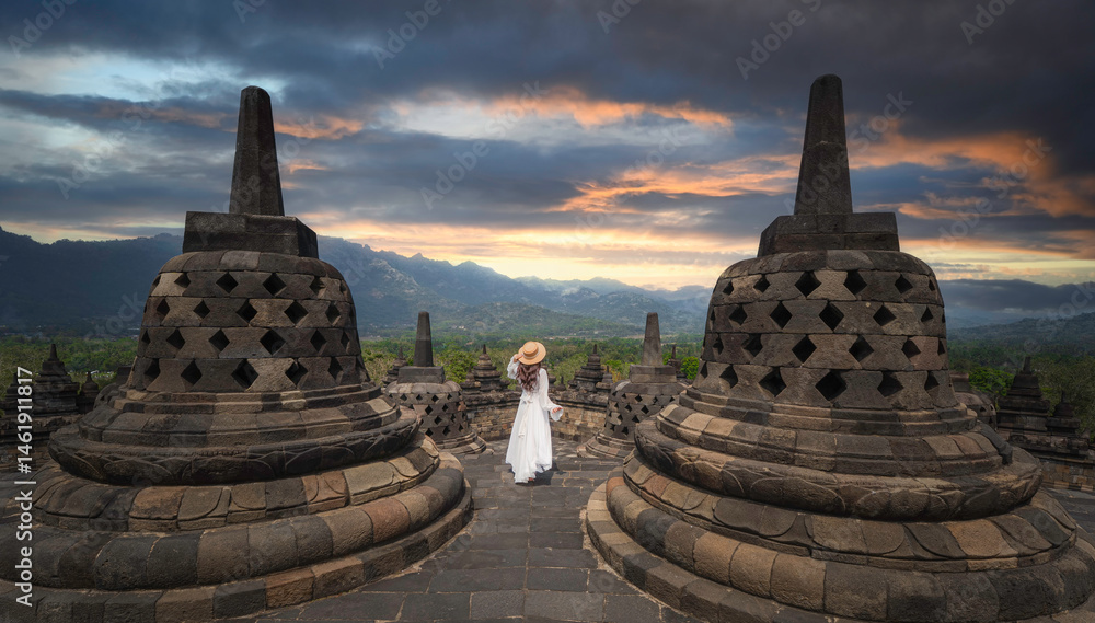 Borobudur Temple at Yogyakarta Java Indonesia. The largest temple in ...