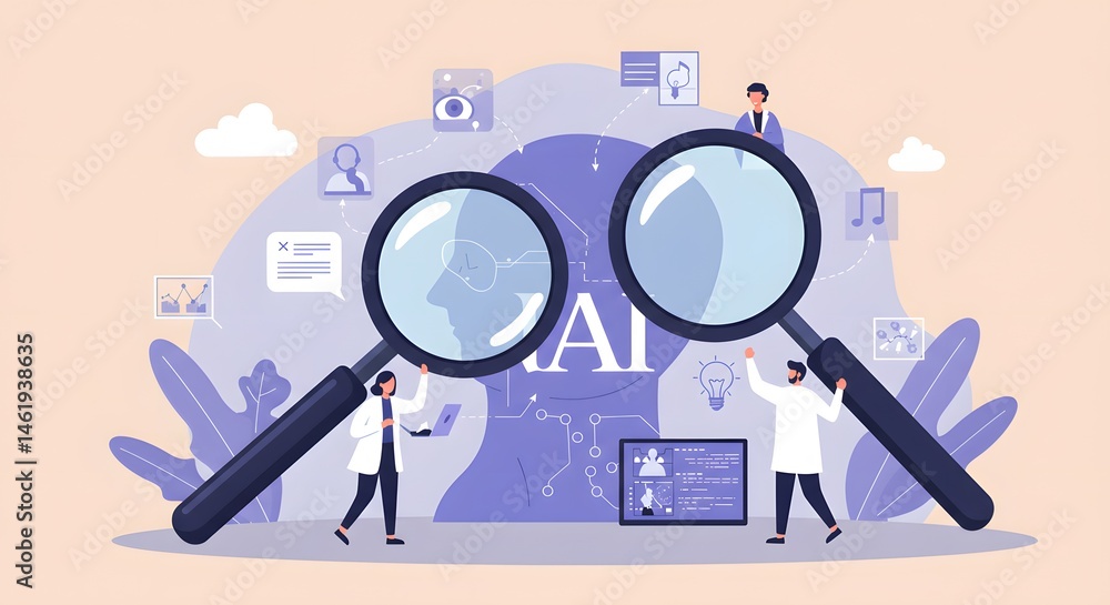 AI Insights: A detailed illustration of two professionals analyzing a ...
