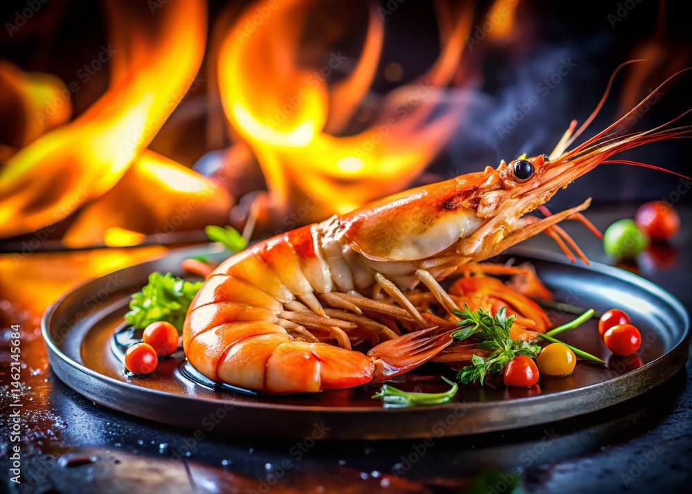 Delicious Japanese Teppanyaki Tiger Prawn with High Depth of Field ...