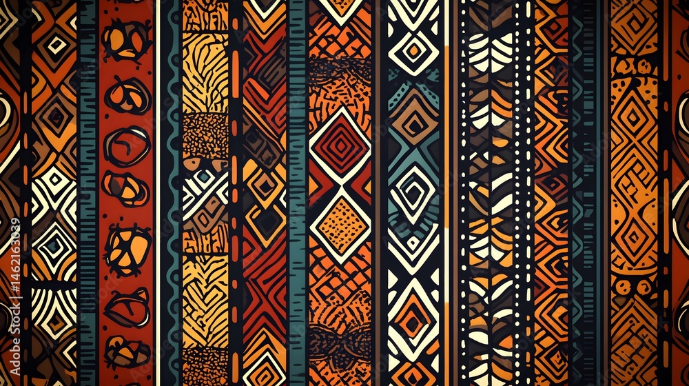 Vibrant vertical tribal pattern design with intricate details. Stock ...
