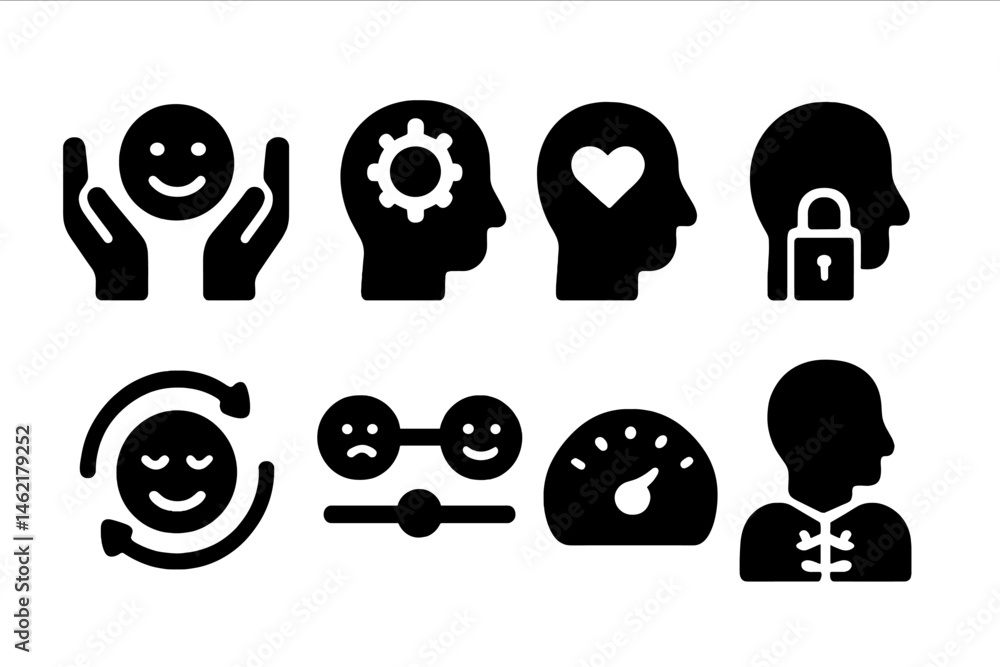 Vector illustration icon set focusing on emotions, mental health, and ...