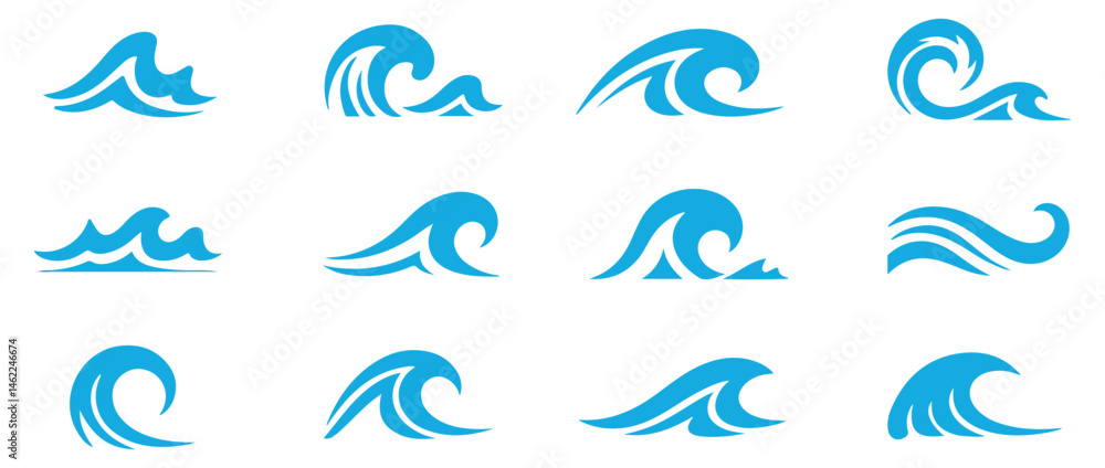 Set of blue wave icons on white background Stock Vector | Adobe Stock
