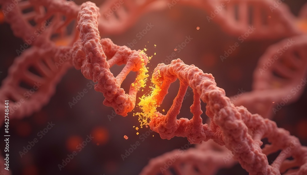 Microscope-Style 3D Concept Render of Broken Red-Orange DNA Double ...