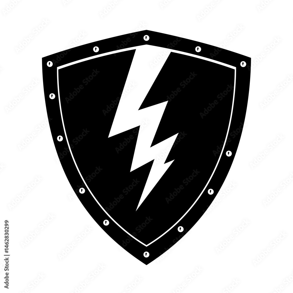 Powerful black shield icon lightning bolt symbol strong protection ...