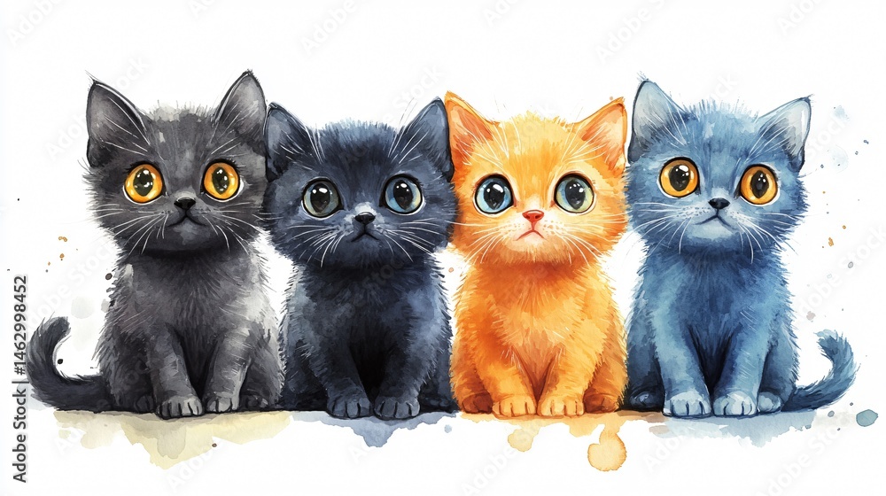 Adorable Watercolor Cute Cats Clipart Illustration Set for Creative ...