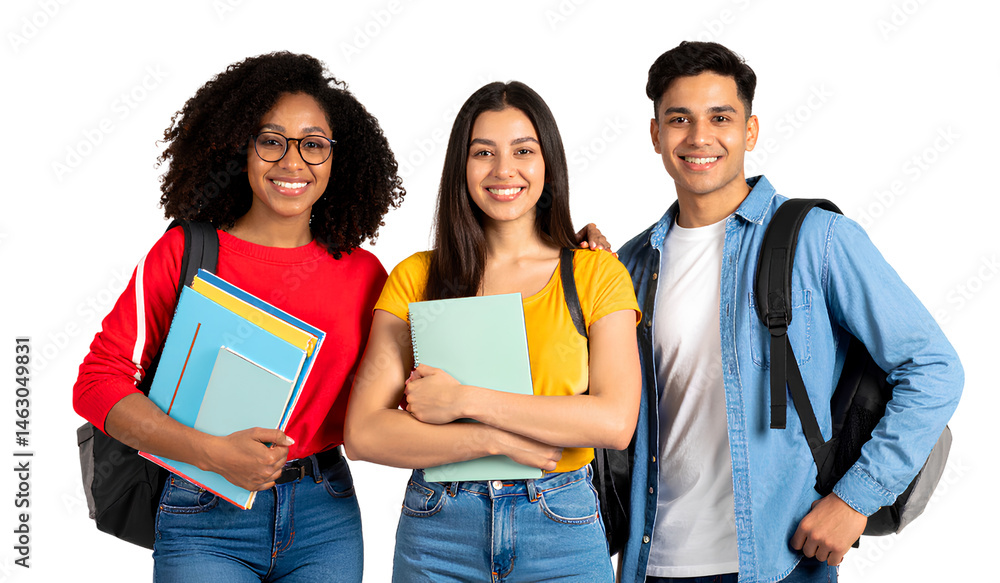3 college students posing for a photo, transparent background, PNG ...