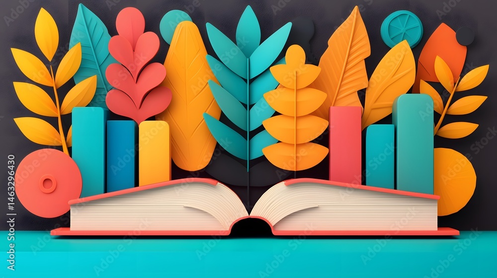 Colorful Paper Craft Infographic of Educational Statistics with Open ...