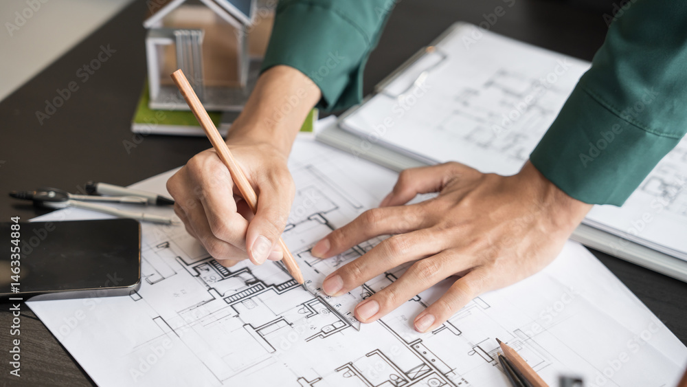 Photo Stock Architecture Man drawing on architectural Creative project ...