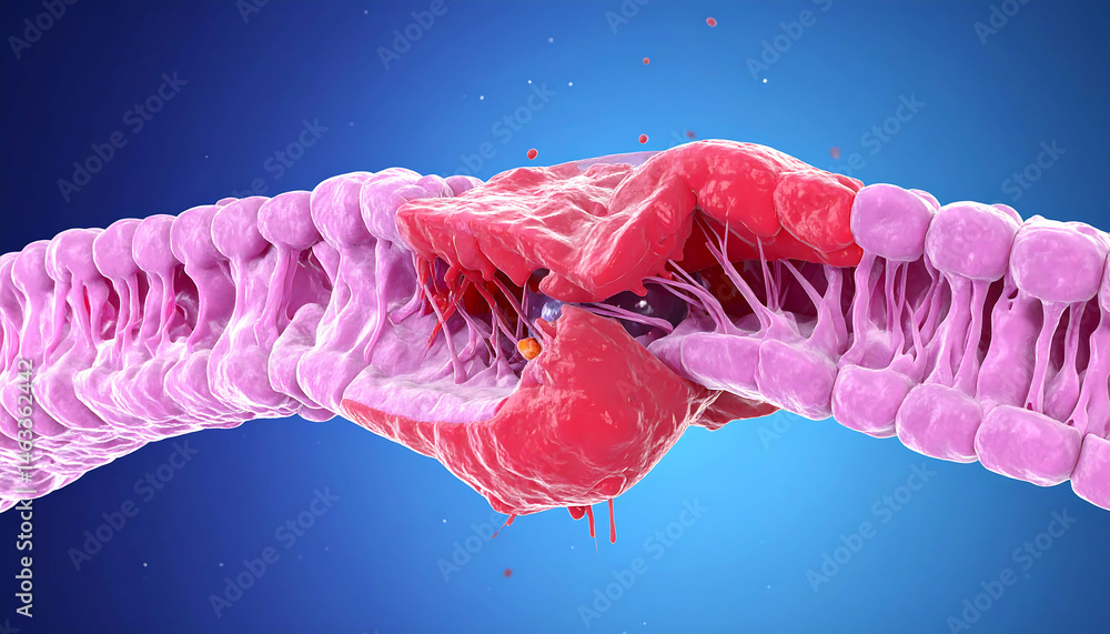 Exocytosis: 3D Model of Vesicle Fusion with Cell Membrane Stock ...