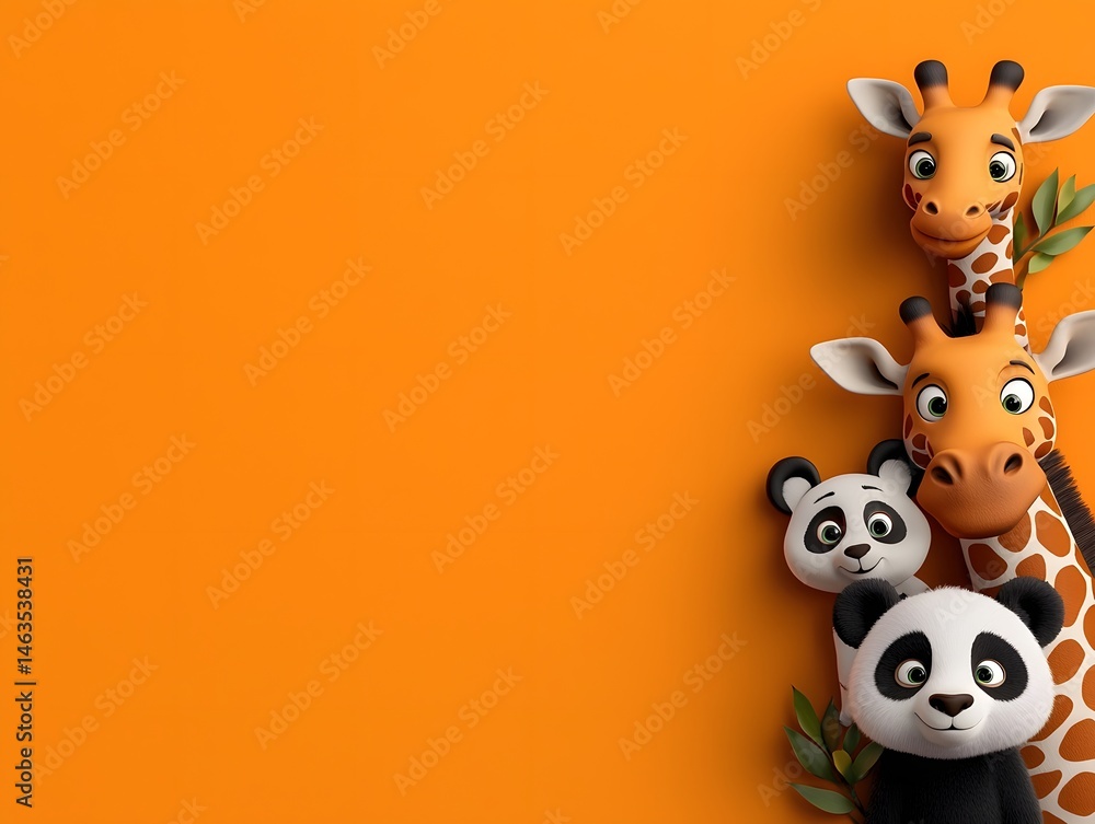 Cute and playful cartoon giraffes pandas and bears peeking curiously ...