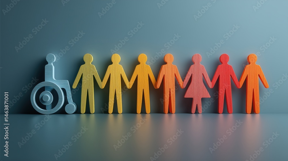Paper cutout figures holding hands with inclusion symbol at the end ...