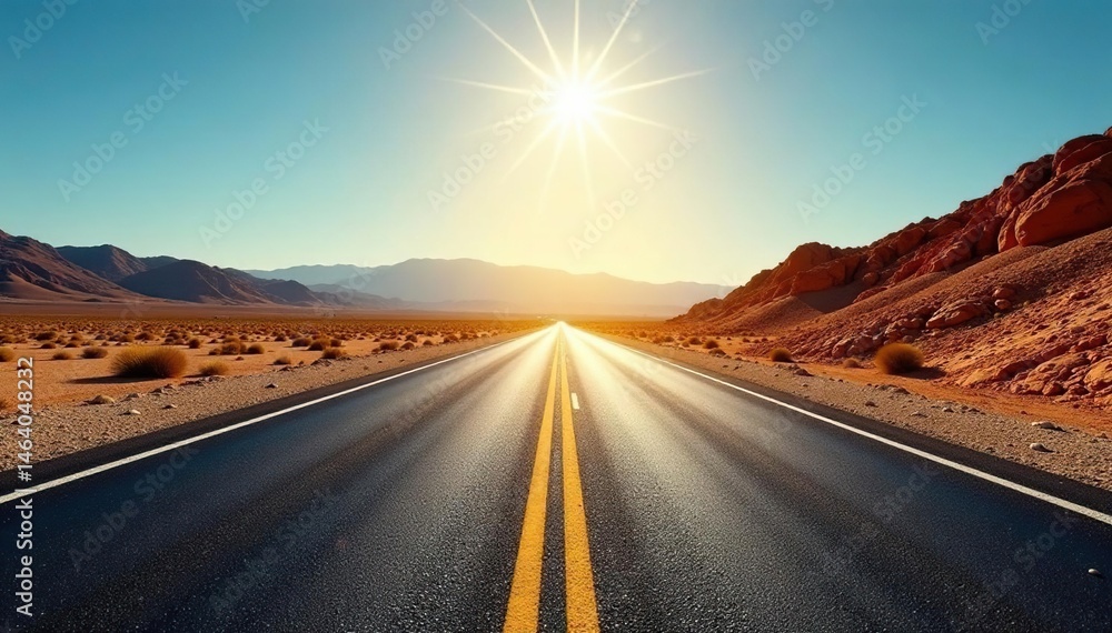 - Dark asphalt highway cuts through arid landscape, bright stripe ...