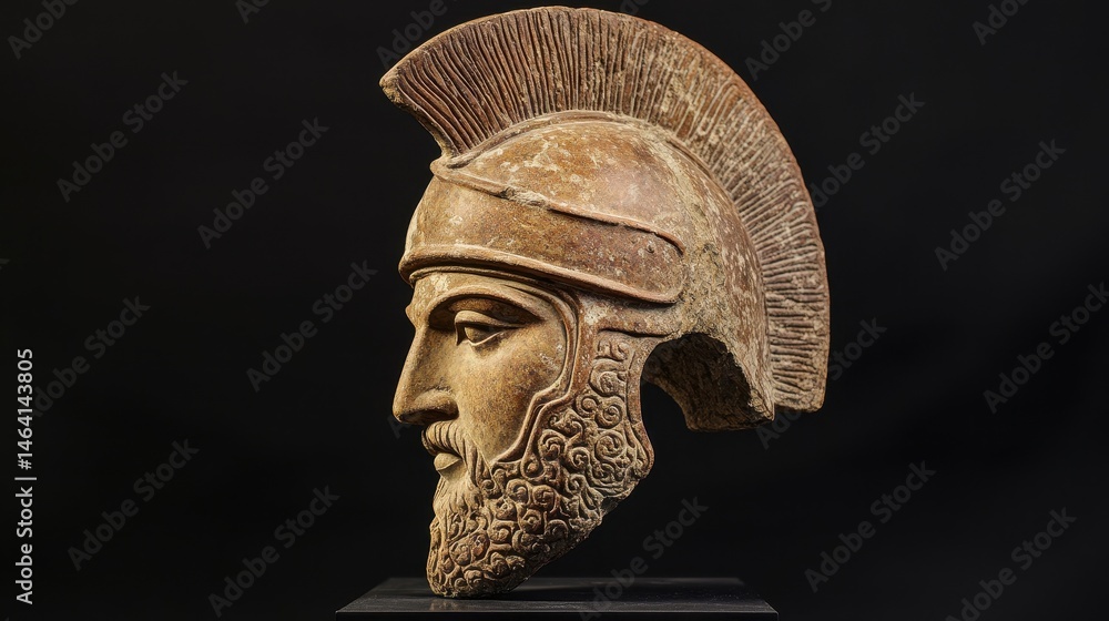 Greek Helmet. Ancient Stone Sculpture of Statue Face with Religious ...