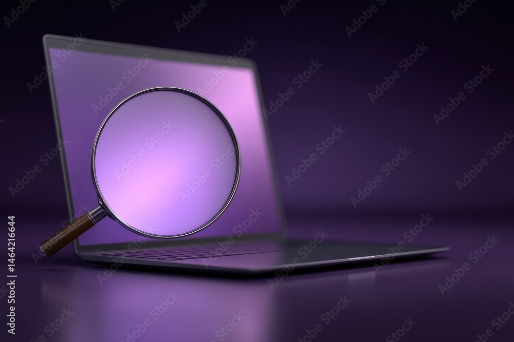 Explore digital innovation and analysis with a magnifying glass over a ...