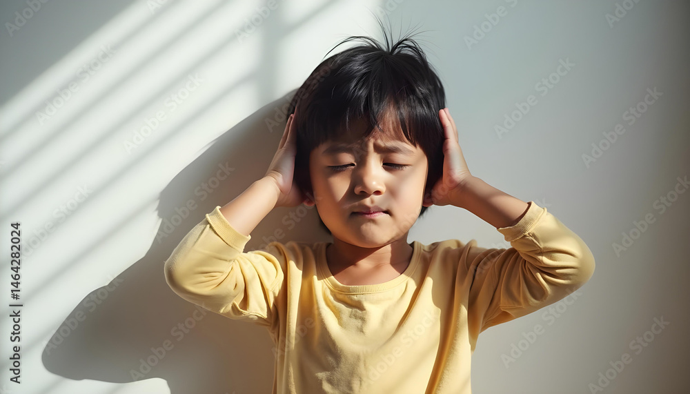 Foto de Stock Neurodivergent autistic indian boy child kid covering ...