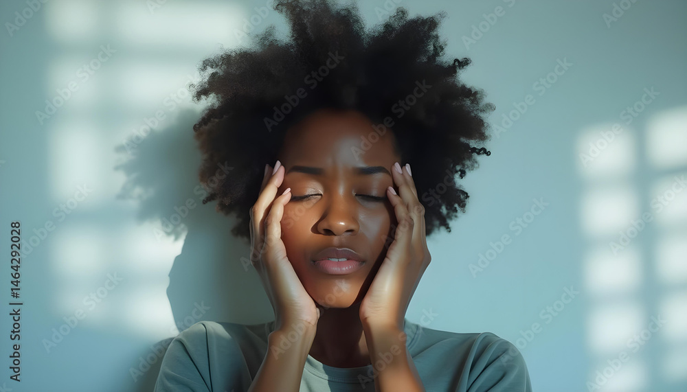 Neurodivergent autistic black female adult young woman covering ears ...