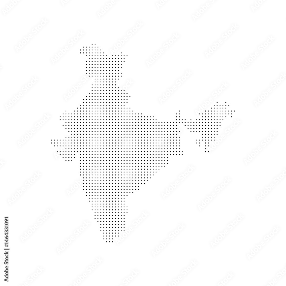 dotted halftone black silhouette of india map isolated on white ...