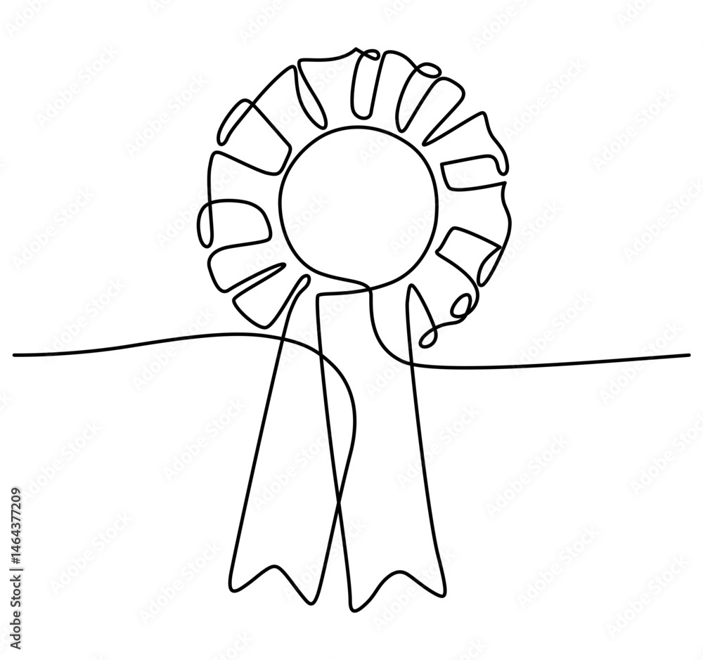 Prize rosette ribbon line art. Line drawing of award badge. EDITABLE ...