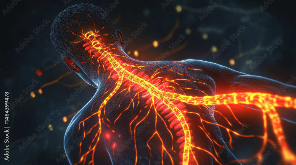 Detailed medical illustration of human nervous system highlighting ...