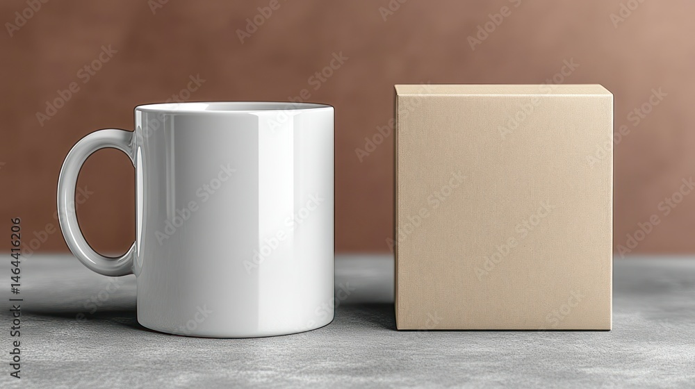 Blank white mug and kraft box mockup Stock Photo | Adobe Stock