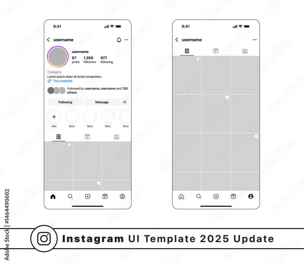 Instagram UI templates 2025 with light and dark mode. Includes updated ...
