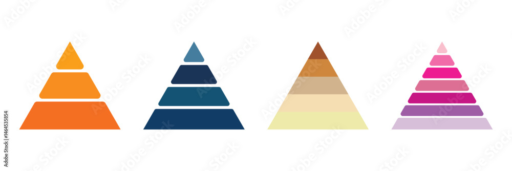 Pyramid infographic set. Colorful vector triangle diagram, triangular ...