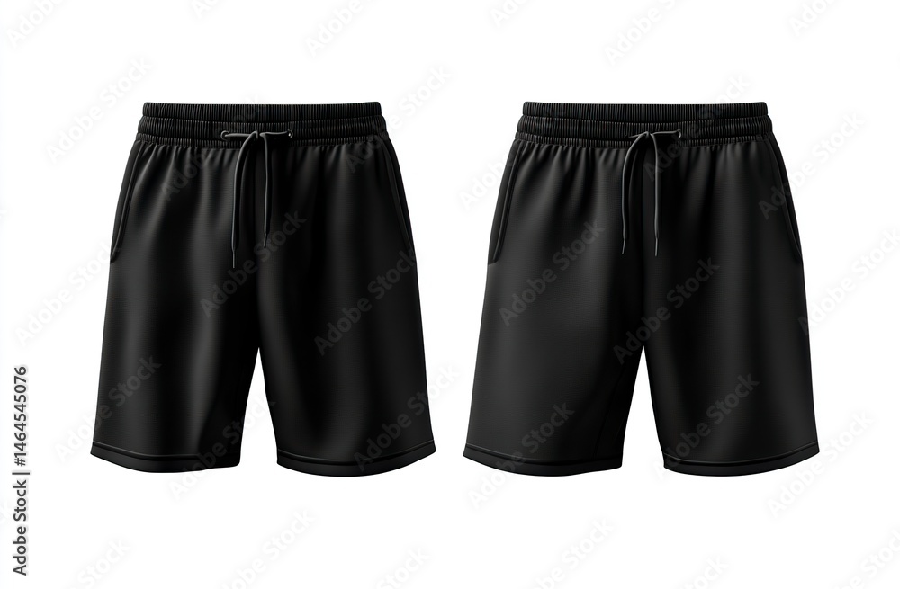 Full black shorts mockup, front and back view isolated on a white ...