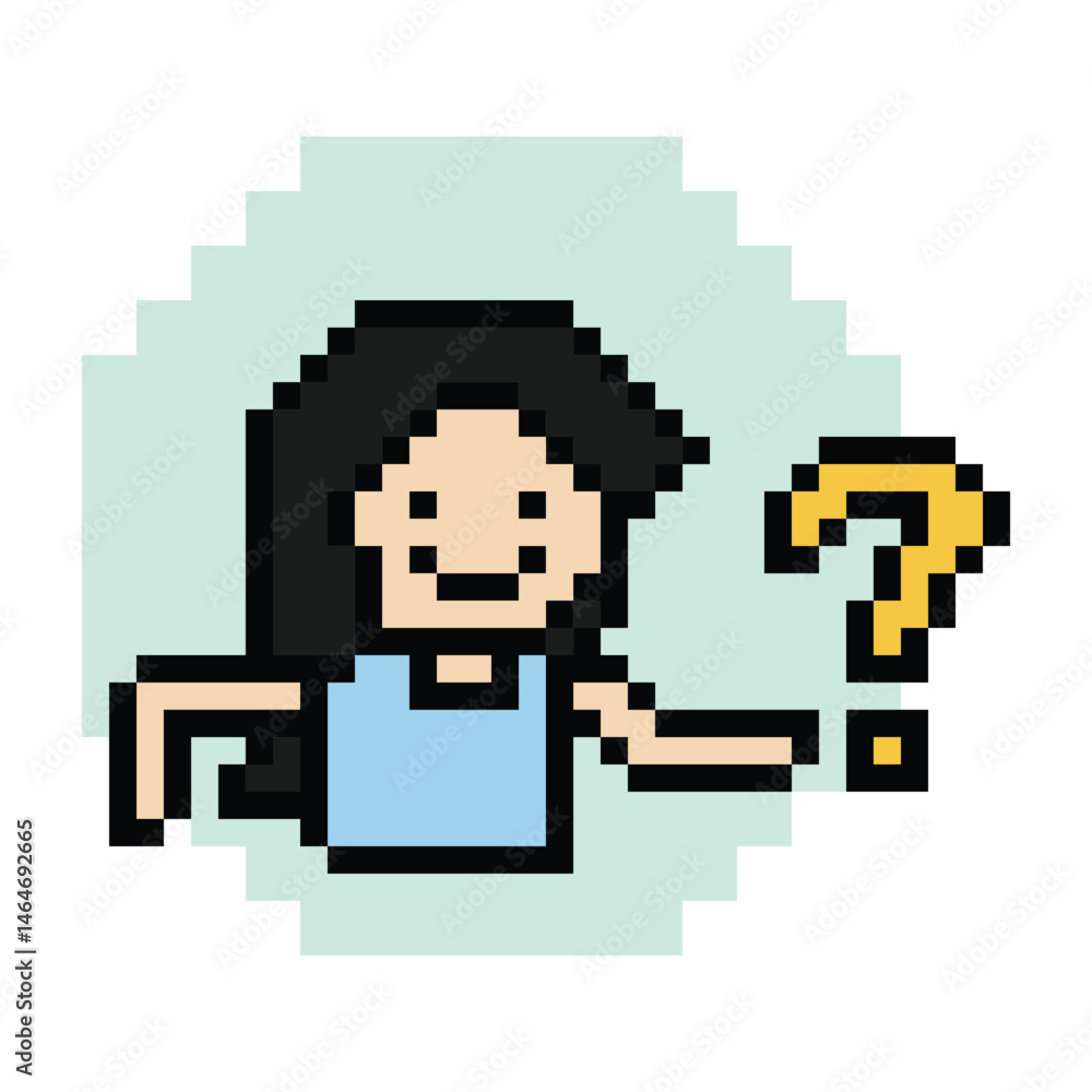 Image vectorielle Stock Cute pixel cartoon character woman with ...