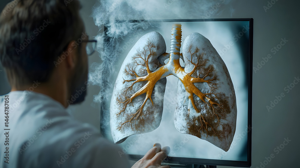 Doctor shows the anatomy of a smoker's lungs for diseases like lung ...