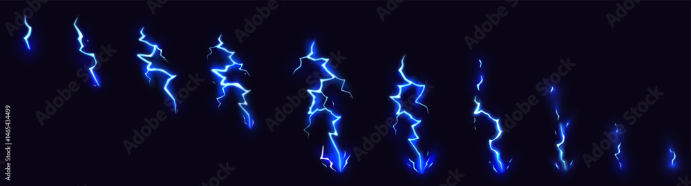 Cartoon lightning animation. Thunder bolt animated frame, blue electric ...