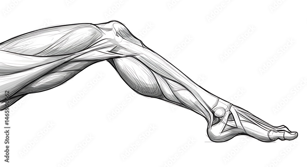 Anatomical Sketch of Human Leg with Muscles and Tendons Diagram Stock ...