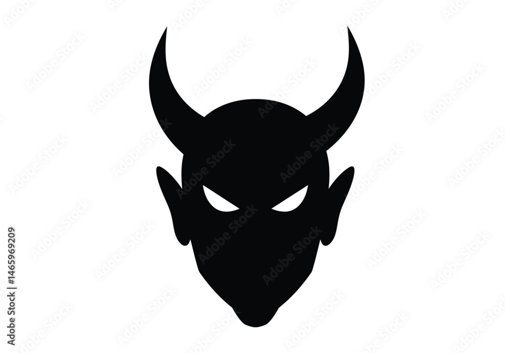 Devil head silhouette. This image shows a devil head silhouette, also known as demon head shadow ...