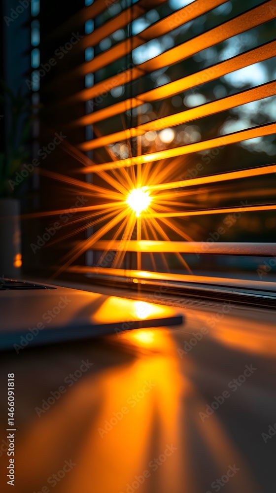 Warm Sunset Light Through Wooden Blinds Illuminating a Desk Stock Photo ...