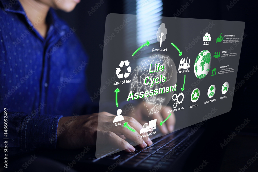 Life cycle assessment LCA concept with businessman analysis the cycle ...