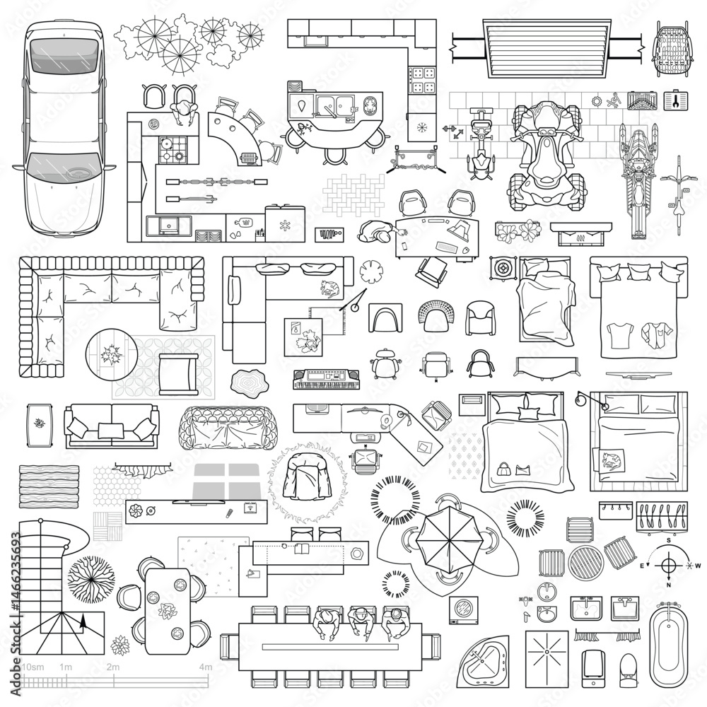 Home furniture in top view for apartments and houses plan. Indoor ...