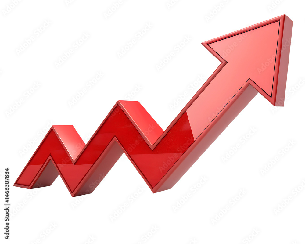 Red upward arrow graph showing rising trend isolated on transparent ...