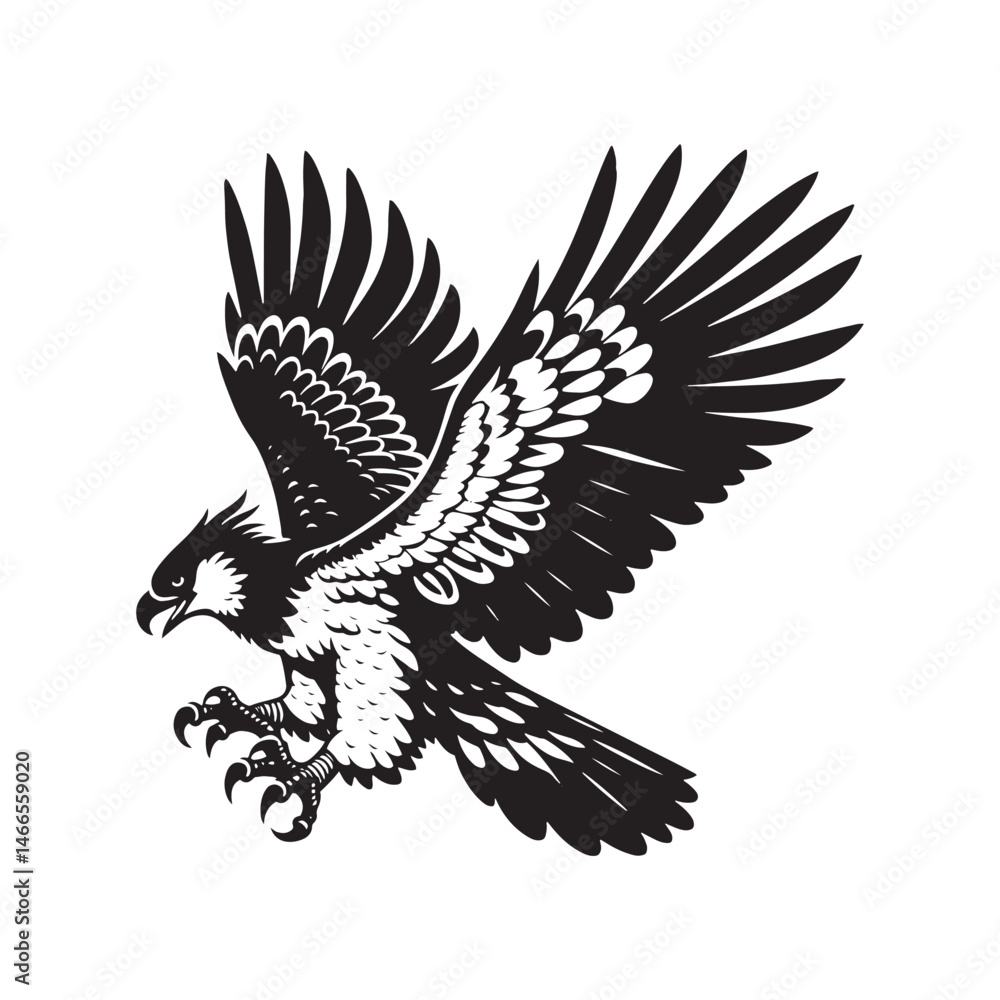 Harpy Eagle Vector Silhouette, Majestic Bird of Prey, Detailed Avian ...