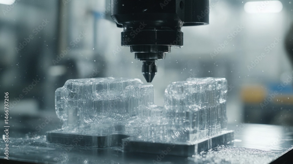 Injection molding machine clamp holding mold halves tightly together as ...