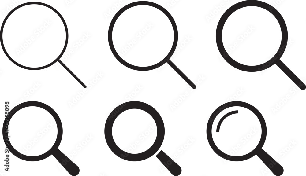 Search or Magnifying glass icon set. Magnifier glasses symbol. Stock ...
