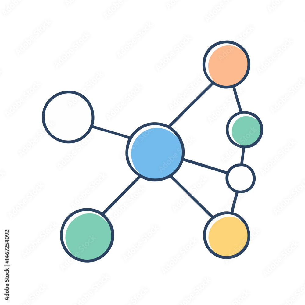 Network connection diagram with central node and connected nodes network structure diagram ...