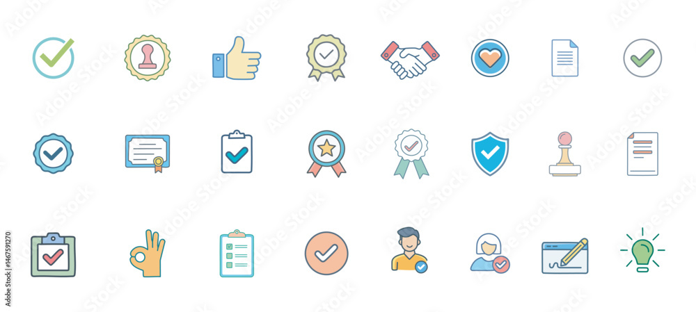 Approval Icon Set – Check mark, Verified, Confirmed, Certified, Success ...