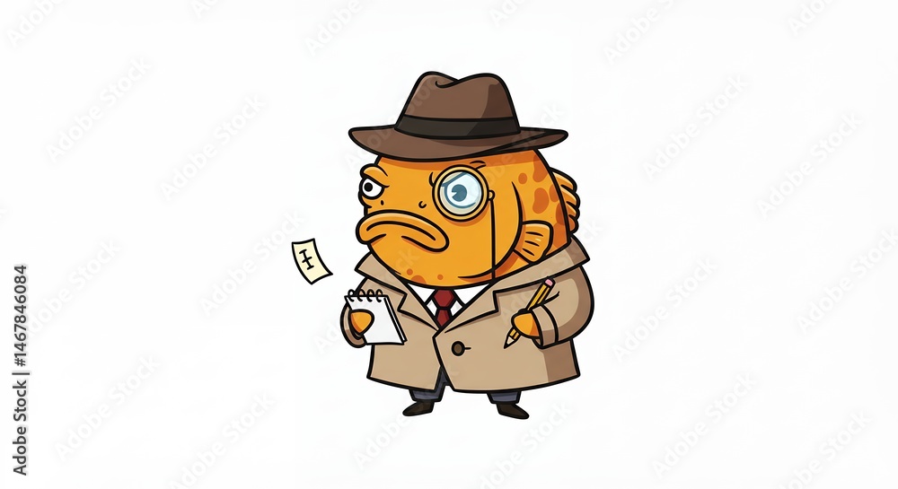 Cartoon fish detective character Stock Illustration | Adobe Stock